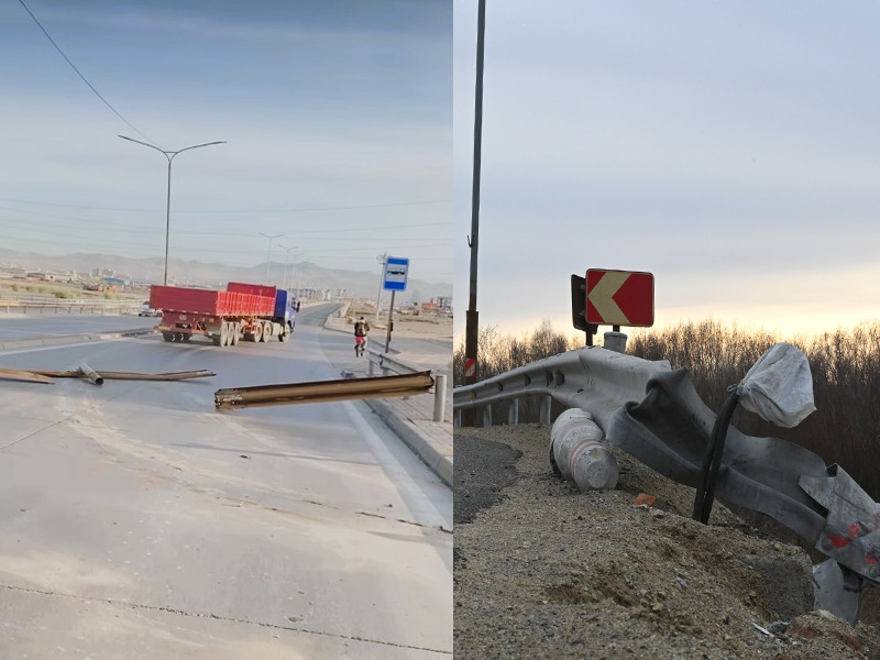 Авто замын хашлага мөргөж эвдсэн ачааны тээврийн хэрэгслийн жолоочийг шалгаж байна